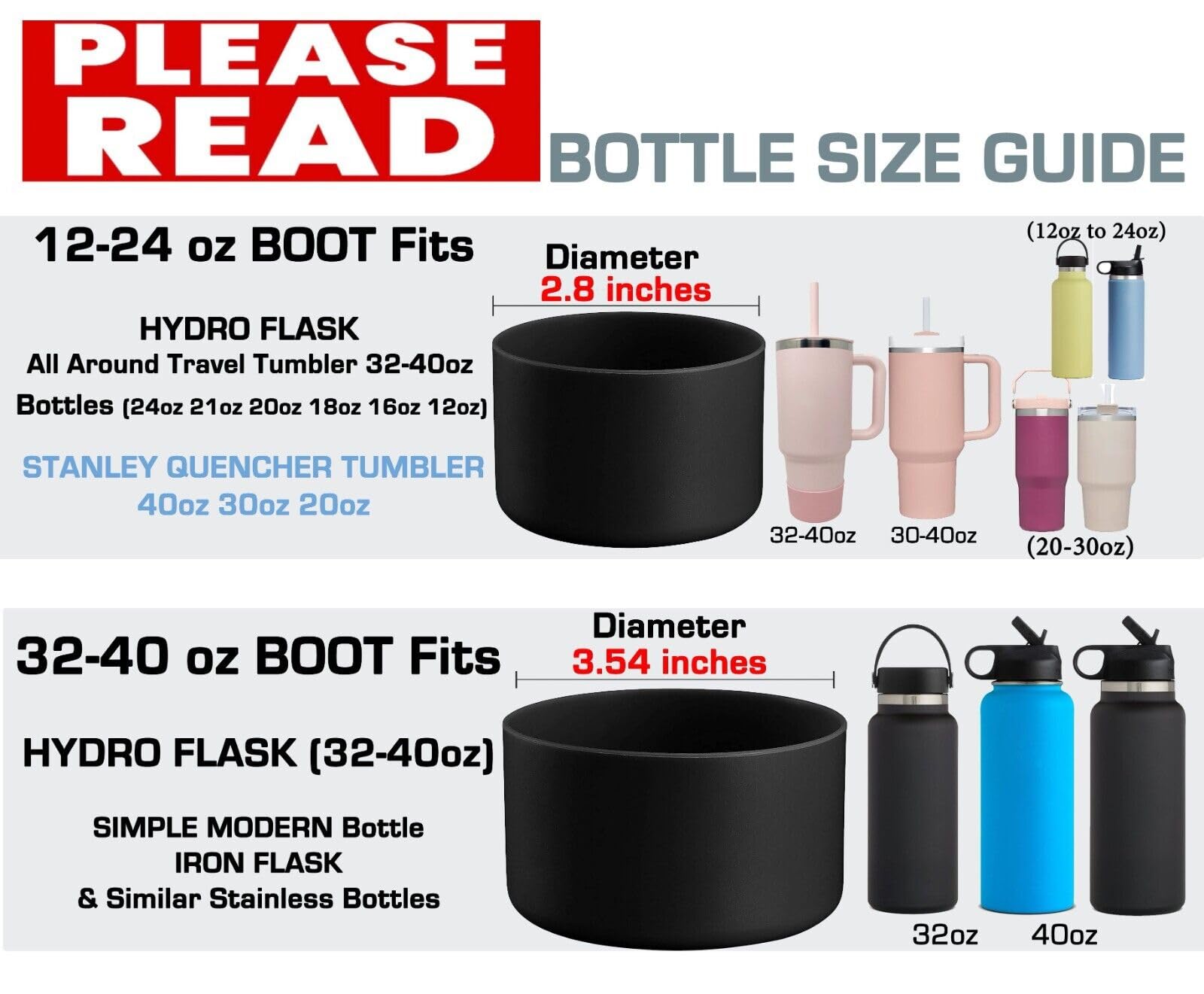 Boot Sleeve for Hydro Flask Bottles & Travel Tumbler-Stanley Quencher Tumblers-Owala & Simple Modern Tumblers, Anti-Slip Protective Cover (White Clear, Fits HydroFlask 32 oz & 40 oz Bottles)