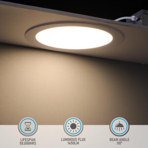 TORCHSTAR Premium Series 5CCT 8 Inch Ultra-Thin LED Recessed Ceiling Light with J-Box, 18W Dimmable Recessed Downlight, 2700K/3000K/3500K/4000K/5000K Selectable, ETL & ES Listed, White, Pack of 6