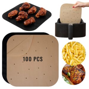 air fryer 100pcs parchment paper compatible with power xl air fryer oven, instant pot, cosori, nuwave, chefman, gowise and more | square pre-cut paper liners, air fryer accessories