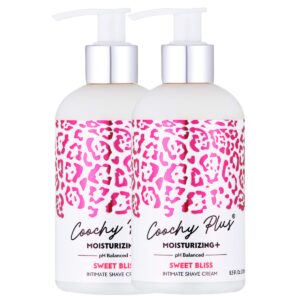 coochy plus intimate shaving cream moisturizing plus sweet bliss for pubic, bikini line, armpit - rash-free with patent-pending formula – prevents razor burns & bumps, in-grown hairs, itchiness 2 pack