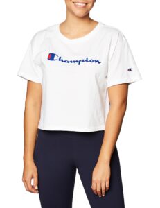 champion womens cropped tee, script logo t shirt, white-550757, medium us