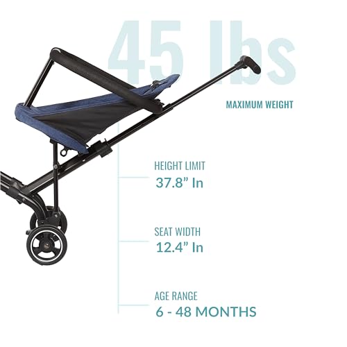 Dream On Me Lightweight and Compact Coast Rider Stroller with One Hand Easy Fold, Adjustable Handles and Soft Ride Wheels, Navy