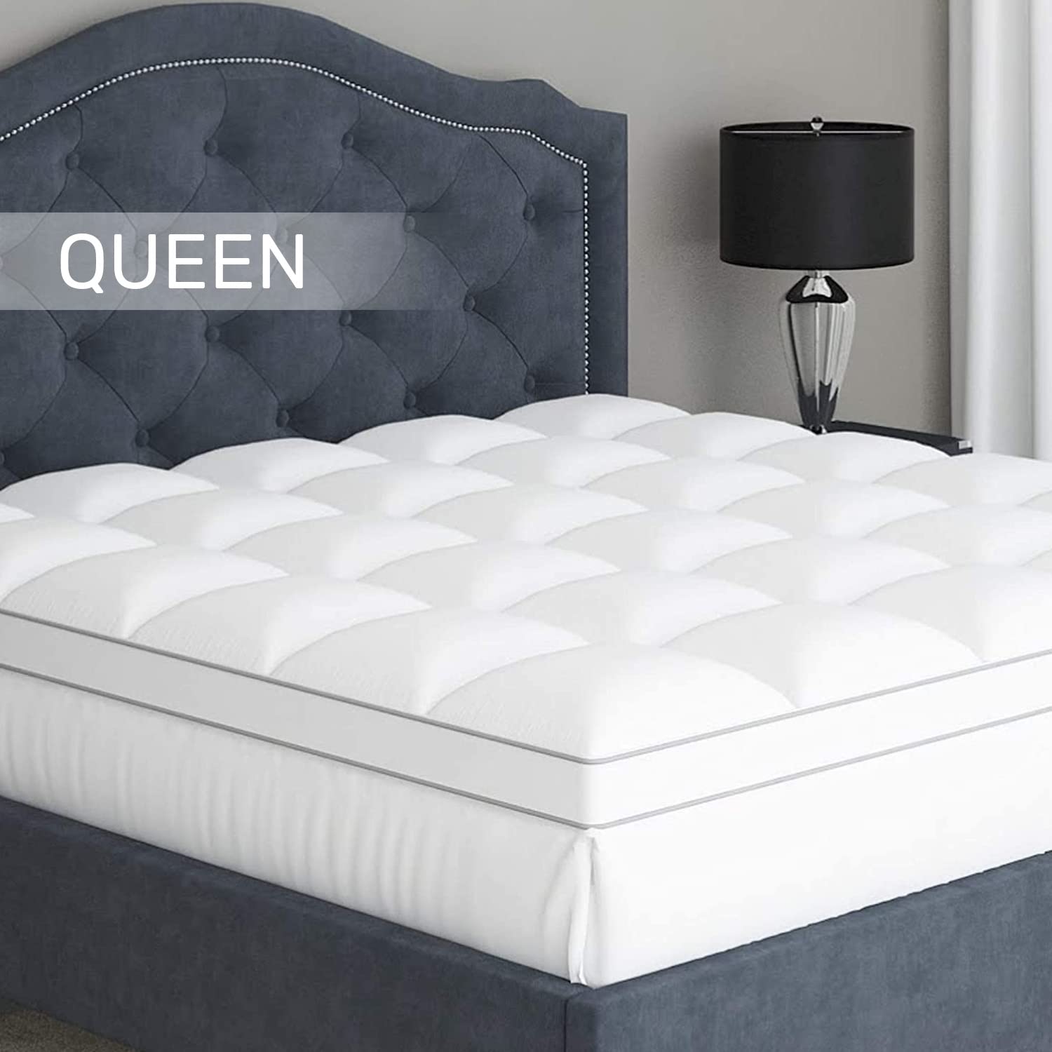 Sleep Mantra Queen Cooling Mattress Topper, Pillow-Top Optimum Thickness, Soft 100% Cotton Fabric, Breathable & Plush Quilted Down-Like Fill, Snug Deep Pocket fit for Mattresses 8-20 inch, White