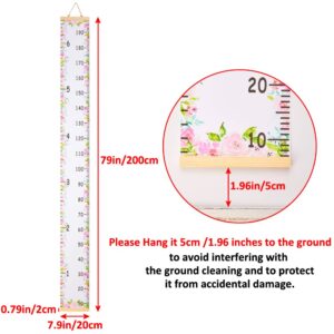 Beinou Baby Growth Chart Ruler for Kids Wood Frame Height Measure Chart 7.9in x 79in Canvas Hanging Height Growth Chart