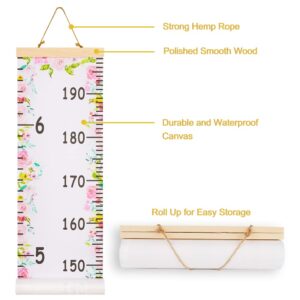 Beinou Baby Growth Chart Ruler for Kids Wood Frame Height Measure Chart 7.9in x 79in Canvas Hanging Height Growth Chart