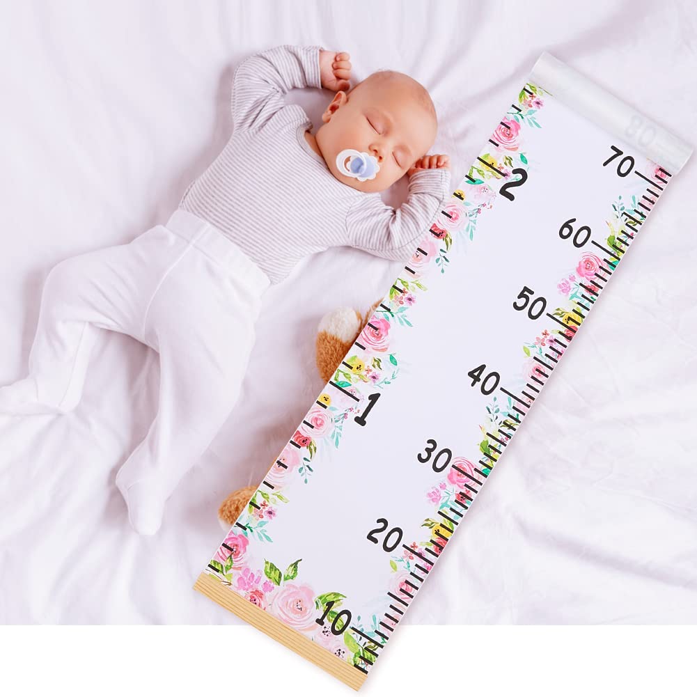 Beinou Baby Growth Chart Ruler for Kids Wood Frame Height Measure Chart 7.9in x 79in Canvas Hanging Height Growth Chart