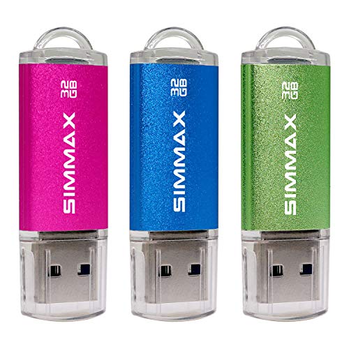 SIMMAX Memory Stick 32GB 3 Pack 32GB USB 2.0 Flash Drives Thumb Drive Pen Drive (32GB Pink Blue Green)