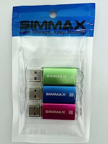 SIMMAX Memory Stick 32GB 3 Pack 32GB USB 2.0 Flash Drives Thumb Drive Pen Drive (32GB Pink Blue Green)