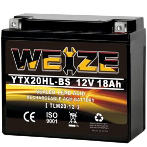 weize ytx20hl-bs battery, high performance - maintenance free - sealed agm etx20hl bs motorcycle battery