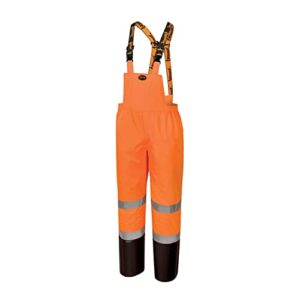 pioneer ripstop high visibility bib pant - safety rain gear – hi vis, waterproof, reflective, work overalls for men – orange, yellow/green