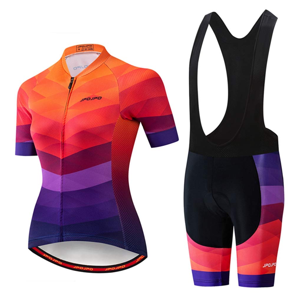 Summer Women MTB Bike Cycling Clothing Mountain Cycling Jersey Bicycle Bib Shorts Sets Orange Purple XL