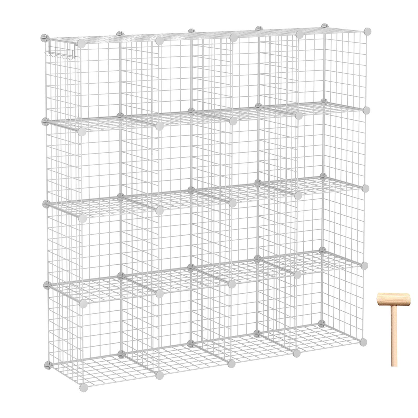 C&AHOME Wire Cube Storage, 16-Cube Organizer Metal Grids Storage, Storage Bins Shelving, Modular Bookshelf Shelves, DIY Closet Cabinet Ideal for Bedroom, Office 48.4”L x 12.4”W x 48.4”H White