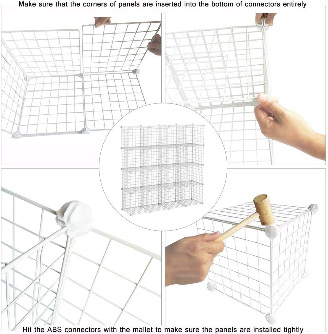 C&AHOME Wire Cube Storage, 16-Cube Organizer Metal Grids Storage, Storage Bins Shelving, Modular Bookshelf Shelves, DIY Closet Cabinet Ideal for Bedroom, Office 48.4”L x 12.4”W x 48.4”H White