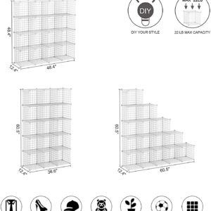 C&AHOME Wire Cube Storage, 16-Cube Organizer Metal Grids Storage, Storage Bins Shelving, Modular Bookshelf Shelves, DIY Closet Cabinet Ideal for Bedroom, Office 48.4”L x 12.4”W x 48.4”H White