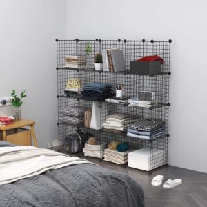 C&AHOME Wire Cube Storage, 16-Cube Organizer Metal Grids Storage, Storage Bins Shelving, Modular Bookshelf Shelves, DIY Closet Cabinet Ideal for Bedroom, Office 48.4”L x 12.4”W x 48.4”H White