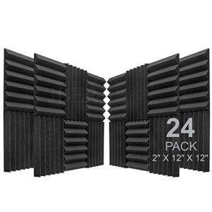 jber acoustic panels studio foam wedges fireproof soundproof padding wall panels 2" x 12" x 12" (24 pack wedge 2" - charcoal)