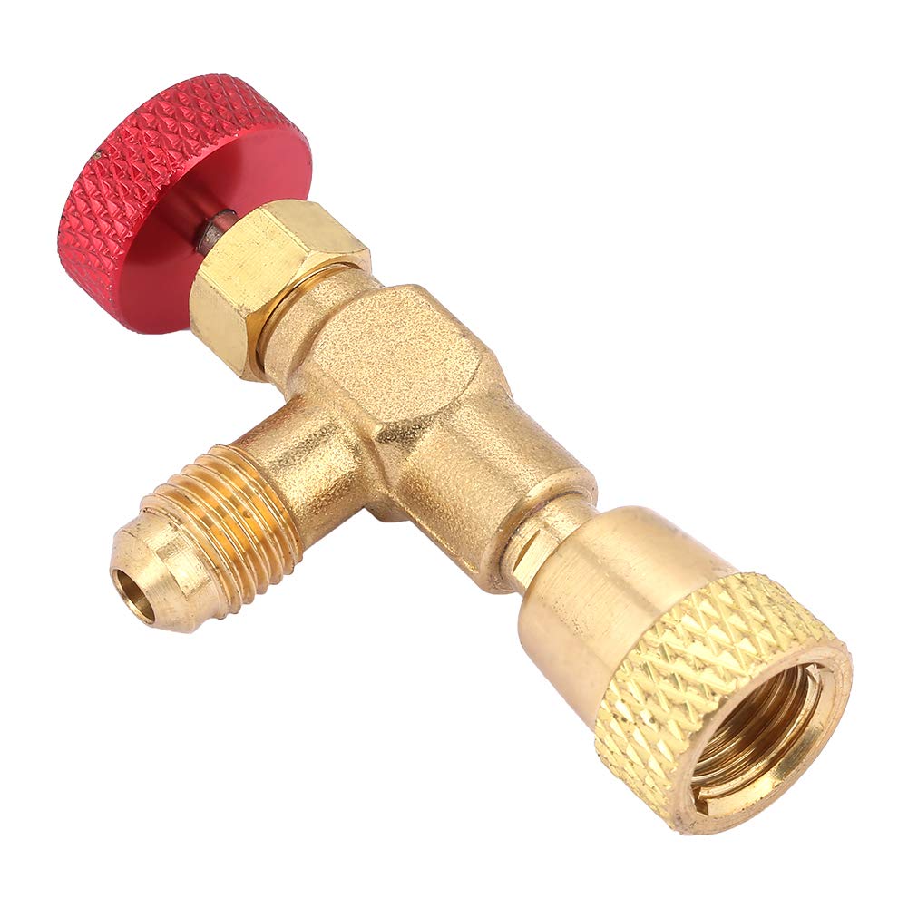 1/4'' - 5/16''Refrigerant Charging Valve,R410A Brass Air Conditioner Fluoride Charging Safety Adapter Valve, Female Charging Hose Valves