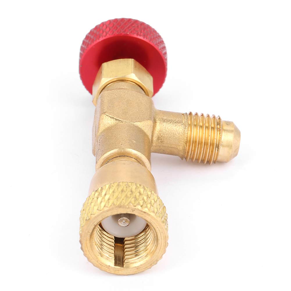 1/4'' - 5/16''Refrigerant Charging Valve,R410A Brass Air Conditioner Fluoride Charging Safety Adapter Valve, Female Charging Hose Valves