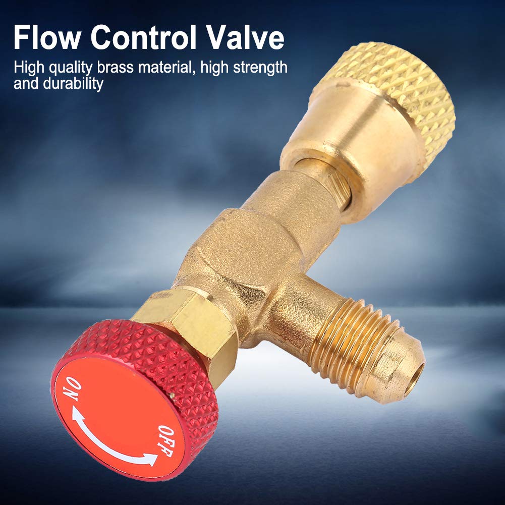 1/4'' - 5/16''Refrigerant Charging Valve,R410A Brass Air Conditioner Fluoride Charging Safety Adapter Valve, Female Charging Hose Valves