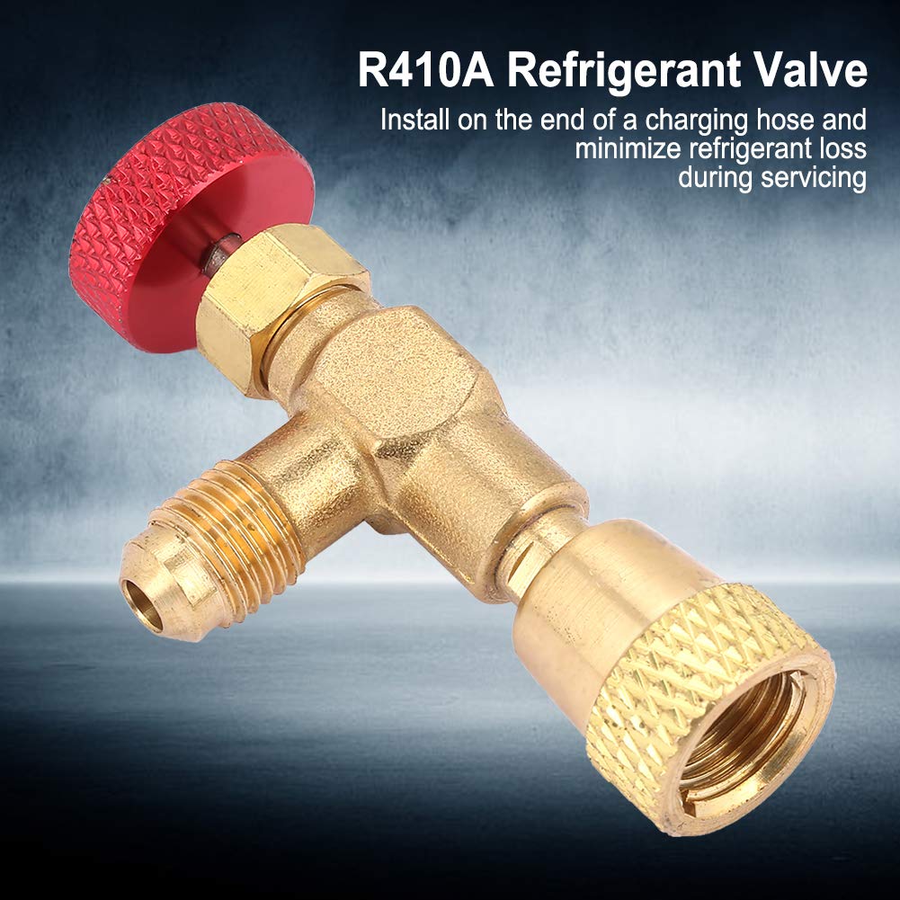 1/4'' - 5/16''Refrigerant Charging Valve,R410A Brass Air Conditioner Fluoride Charging Safety Adapter Valve, Female Charging Hose Valves