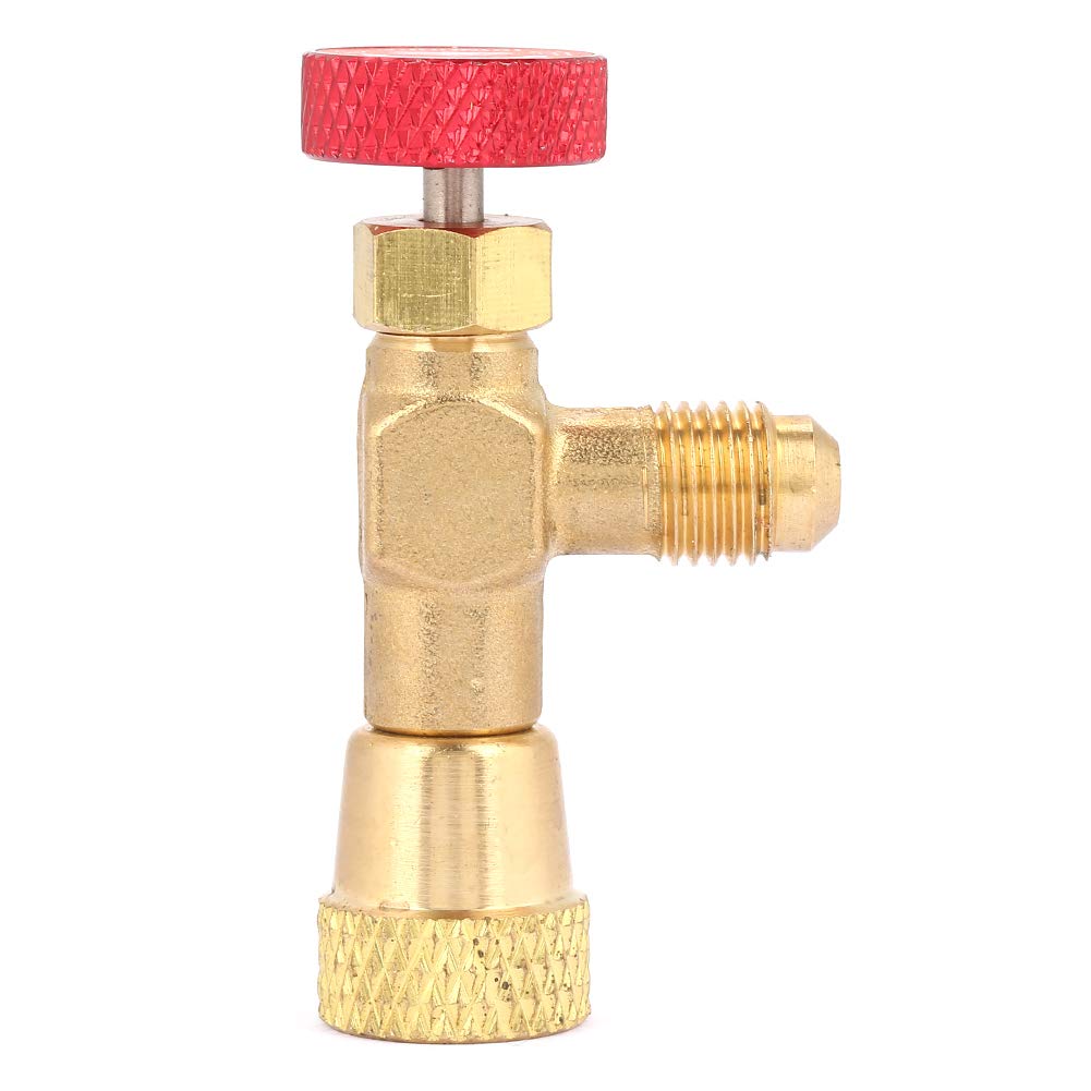 1/4'' - 5/16''Refrigerant Charging Valve,R410A Brass Air Conditioner Fluoride Charging Safety Adapter Valve, Female Charging Hose Valves