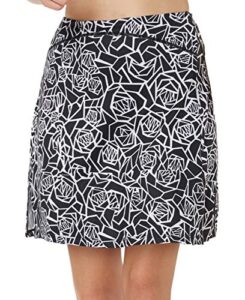 slimour women print golf skirt travel skirts with pocket swim skirt high waist with shorts black rose xl