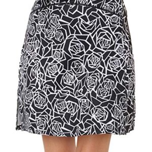 slimour Women Print Golf Skirt Travel Skirts with Pocket Swim Skirt High Waist with Shorts Black Rose XL