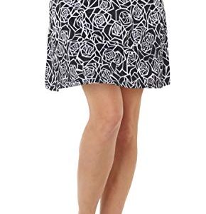 slimour Women Print Golf Skirt Travel Skirts with Pocket Swim Skirt High Waist with Shorts Black Rose XL