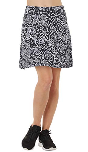 slimour Women Print Golf Skirt Travel Skirts with Pocket Swim Skirt High Waist with Shorts Black Rose XL