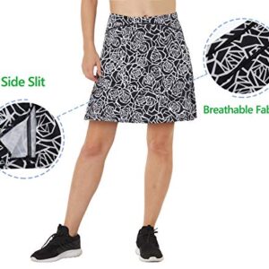 slimour Women Print Golf Skirt Travel Skirts with Pocket Swim Skirt High Waist with Shorts Black Rose XL