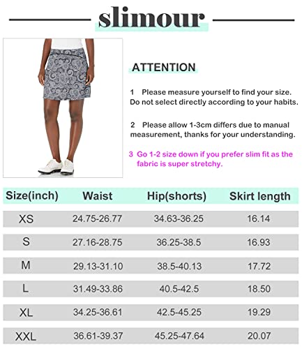 slimour Women Print Golf Skirt Travel Skirts with Pocket Swim Skirt High Waist with Shorts Black Rose XL