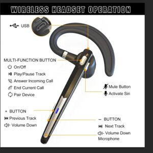 Bluetooth Headset HonShoop Bluetooth 5.0 in Ear Bluetooth Earpiece Wireless Headphones Promoting sound clear Earphones with Mic for Business/Workout/Driving (Grey)