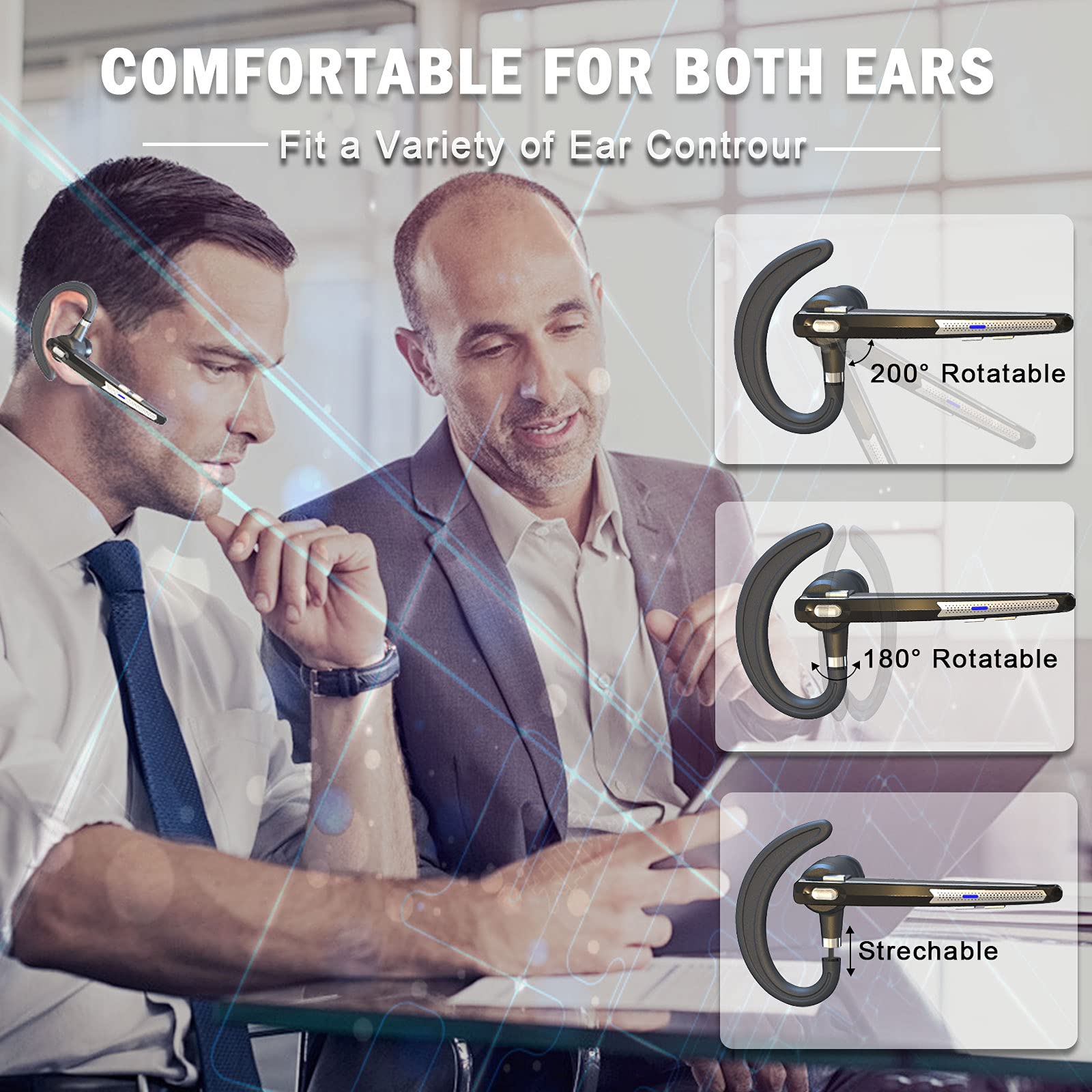 Bluetooth Headset HonShoop Bluetooth 5.0 in Ear Bluetooth Earpiece Wireless Headphones Promoting sound clear Earphones with Mic for Business/Workout/Driving (Grey)