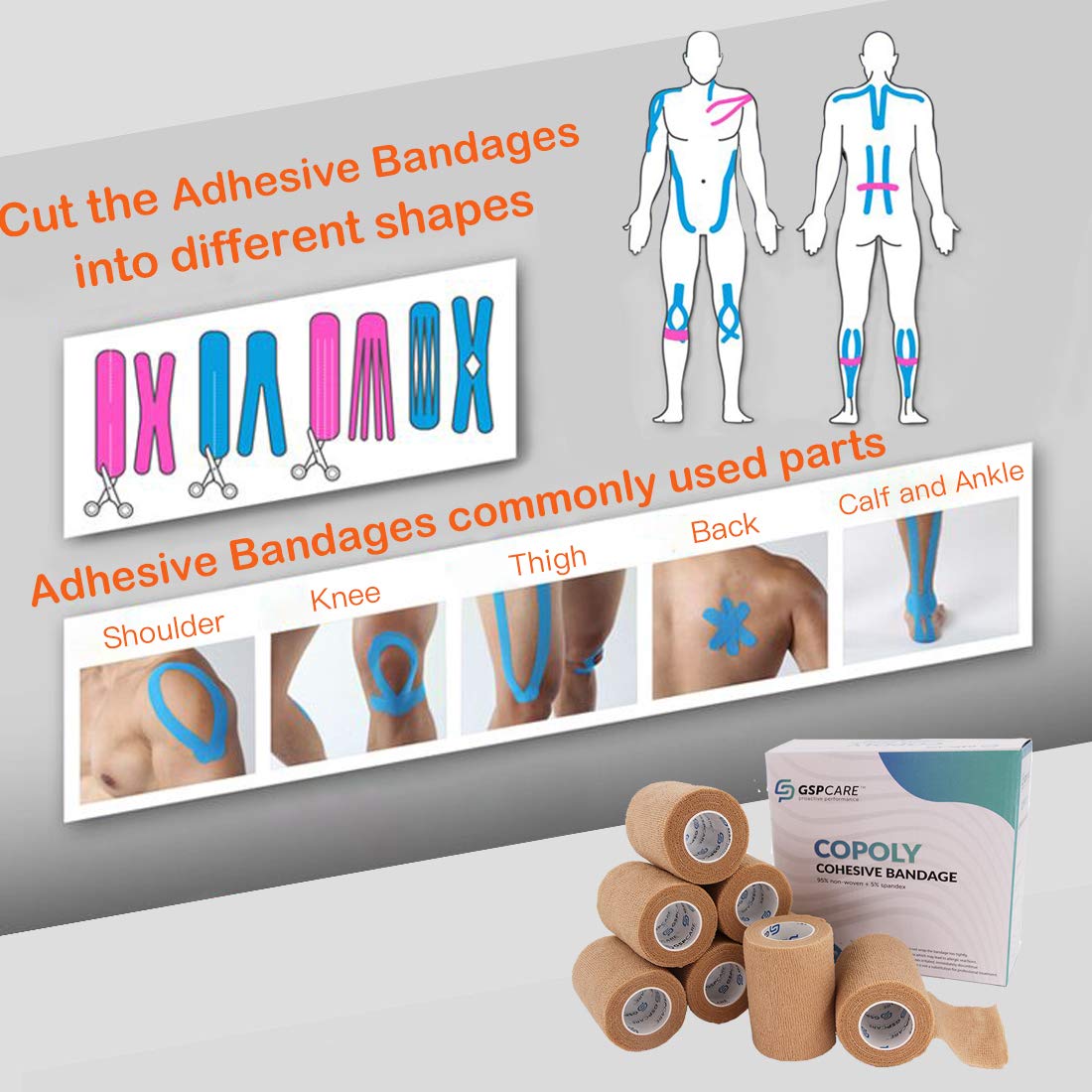 Self Adhesive Wrap Cohesive Bandages 12 Count 3" x 5 Yards, Medical Tape, Adhesive Flexible Breathable First Aid Non Woven Rolls, Stretch Athletic, Ankle Sprains & Swelling, Sports