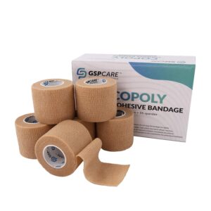 self adherent cohesive bandages wrap 6 count 2" x 5 yards, medical tape, adhesive flexible breathable first aid non woven rolls, stretch athletic, ankle sprains & swelling, sports