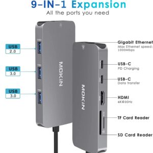 USB C Adapters for MacBook Pro/Air,Mac Dongle with 3 USB Port,USB C to HDMI, USB C to RJ45 Ethernet,MOKiN 9 in 1 USB C to HDMI Adapter,100W Pd Charging, USB C to SD/TF Card Reader USB C Hub