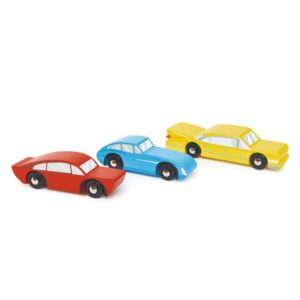 tender leaf toys - retro cars - three vintage solid wood super car set made with premium quality materials - encourages imaginative roleplay and develops fine motor skills for children 3+