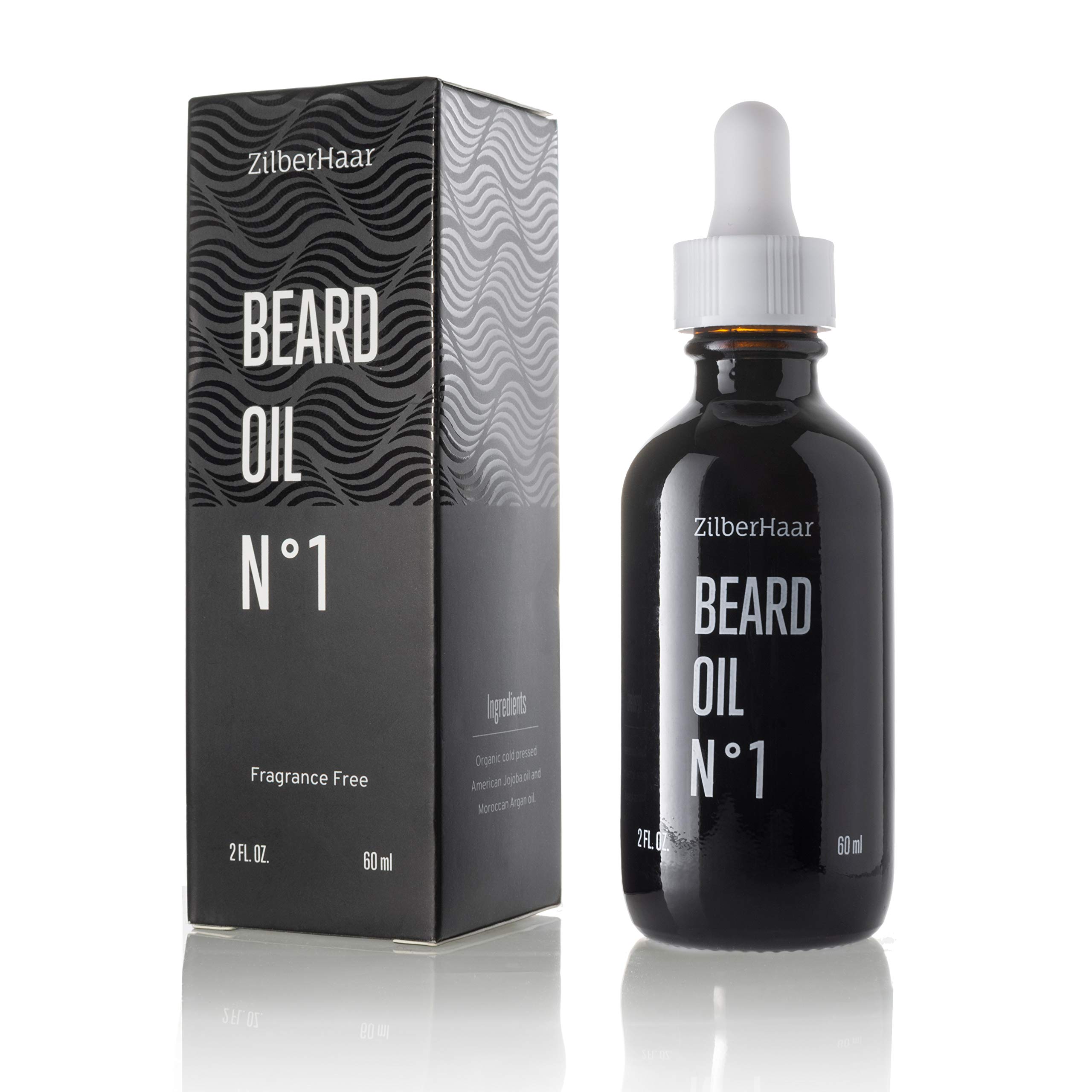 ZilberHaar - Beard Oil N 1 - Pure, Organic Moroccan Jojoba Oil and Argan Oil - Natural Ingredients, Fragrance Free, Cruelty Free - For Natural Beard Growth and Hydration - 2 oz