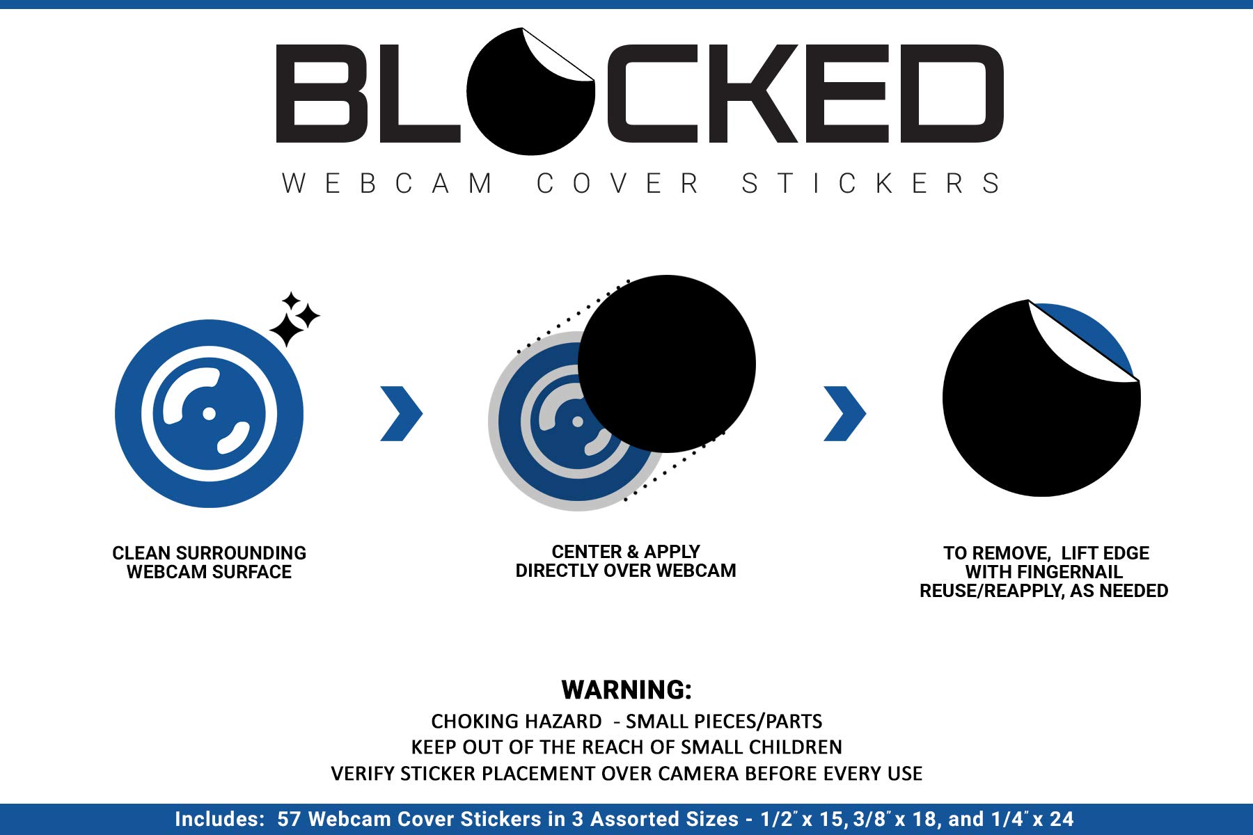 Webcam/Camera Vinyl Covers | 57 Low-Tack Reusable Webcam Sticker | 3-Sizes | Black 57-Pack (Ultra Glossy)