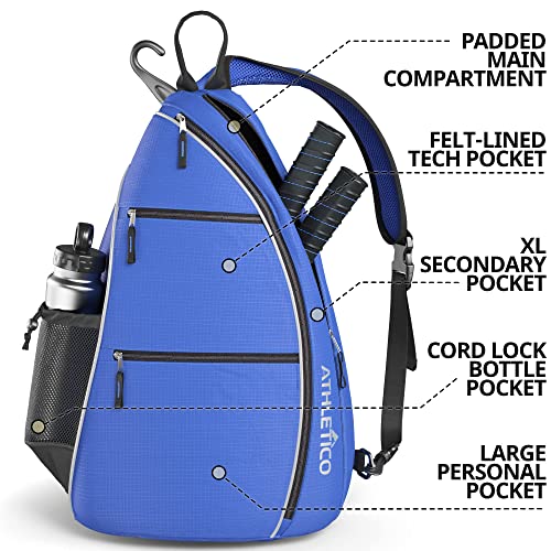 Athletico Sling Bag - Crossbody Backpack for Pickleball, Tennis, Racketball, and Travel for Men and Women (Blue)