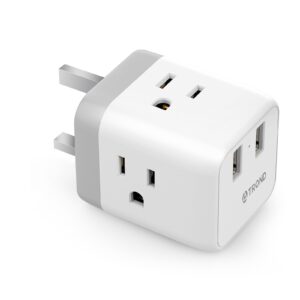 trond us to uk plug adapter - ireland hong kong type g travel adapter with 3 electrical outlets 2 usb, usa to dubai singapore england scotland british kenya qatar power converter adaptor, etl listed