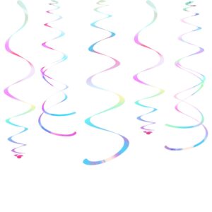 iridescent white party hanging swirl decorations shimmer transparent white plastic streamer for ceiling, pack of 28