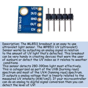 KOOBOOK 2Pcs GY-8511 ML8511 UVB Sensor Breakout Test Module Detector Analog Output for Arduino