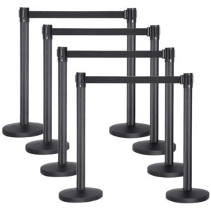 yaheetech 8-pack retractable belt stanchion set with 6.5ft black retractable belt crowd control barriers queue barriers security pole posts