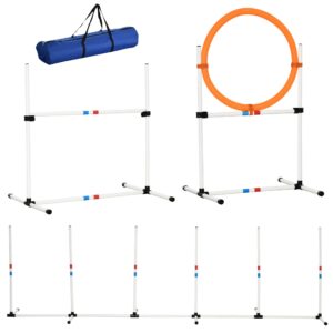 pawhut 3pc dog agility equipment set, obstacle course exercise for dog include adjustable hurdle, hoop, weave poles and carry bag