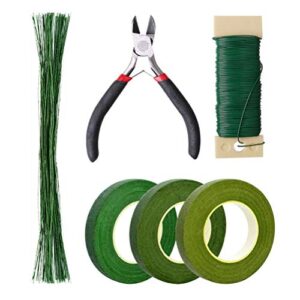 pengxiaomei floral arrangement kit, floral tape and floral wire with cutter,green floral tape 22 guage floral stem wire 26 gauge green floral wire for bouquet stem wrap florist, wreath making supplies