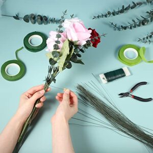 Pengxiaomei Floral Arrangement Kit, Floral Tape and Floral Wire with Cutter,Green Floral Tape 22 Guage Floral Stem Wire 26 Gauge Green Floral Wire for Bouquet Stem Wrap Florist, Wreath Making Supplies