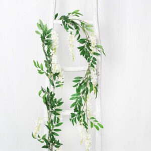 DearHouse 2Pcs 6Ft/Piece Artificial Flowers Wisteria Garland Artificial Wisteria Vine Hanging Flower Greenery Garland for Home Garden Outdoor Wedding Arch Floral Decor (White)