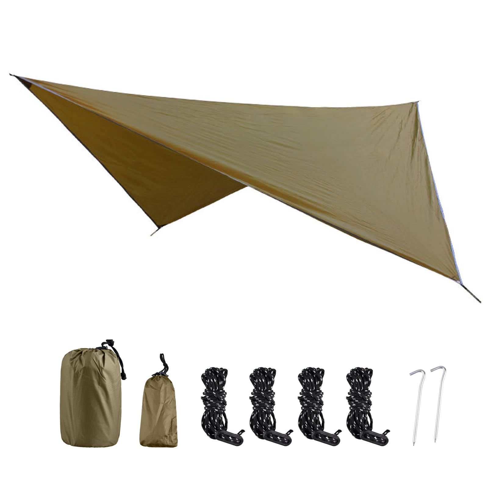 TRIWONDER Camping Tarp Cover Waterproof Rain Fly Tent Ground Cloth Footprint Hammock Shelter for Outdoor Hiking Picnic Beach (Brown+Accessories)