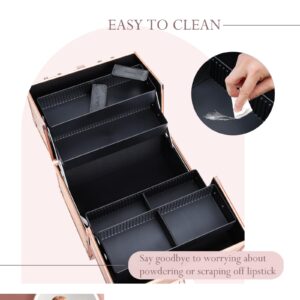 FRENESSA Makeup Train Case 10 Inch Travel Beauty Cosmetic Box Professional 4-trays Jewelry Storage Organizer with Lockable Portable for Women and Girls - Rose Gold